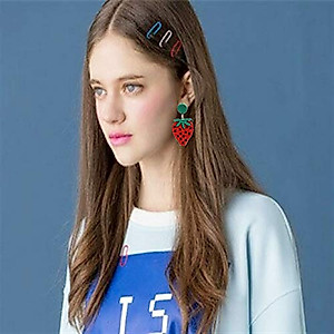 Cute Red Strawberry Watermelon Fruit Drop Earrings Bohemian Beaded Dangle Earrings Sweet Fruit Stud Earrings for Women (Strawberry)