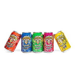 Fountain City Fulfillment Warheads Soda & Candy Variety Pack - Party Box With Black Cherry, Blue Raspberry, Watermelon, Green Apple & Lemon Drinks, Sour Dill Pickle & Popping Candy - 12oz Cans, 5 Pack