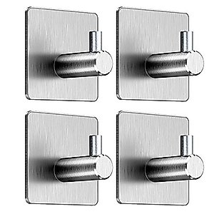 Yosemy [4 Pack Nail-Free Bathroom Towel Hook, Heavy Duty Wall Hooks Adhesive Hooks Waterproof Stainless Steel Hooks for Hanging Coat Hat Towel Robe Hook- Bathroom and Bedroom