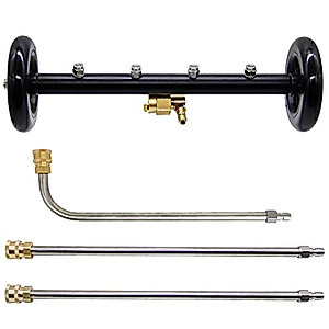 Biswing Dual-Function Undercarriage Cleaner, 16 Inch Surface Cleaner for Pressure Washer, Underbody Car Wash Water Broom with 2 Pieces Straight Extension Wand, 1 Piece 90 Degree Curved Wand, 4000 PSI