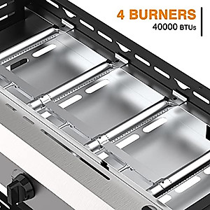 ADREAK 30 Inch 4 Burner BBQ Gas Grill Griddle, Stainless Steel Portable Detachable 40,000 BTU Table Top Propane Barbecue Grill for Camping or Tailgating (Only Griddle)