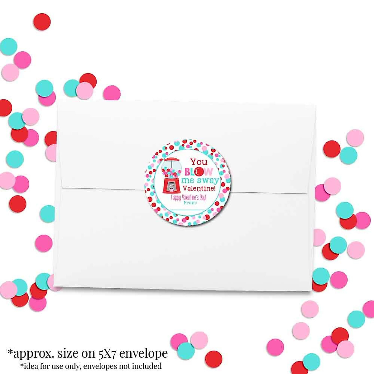 You Blow Me Away Bubble Gum Valentine Party Favor Sticker Labels for Kids, 40 2" Party Circle Stickers by AmandaCreation, Great for Classroom Valentines, Envelope Seals, Gifts & Treats