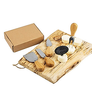 findTop Set of 12, Wood Handle Cheese Knives with Cheese Markers and Soapstone Chalks, 4 Pieces Cheese Slicer Cheese Cutter, 6 Pieces Natural Slate Cheese Labels, 2 Pieces Soapstone Chalks