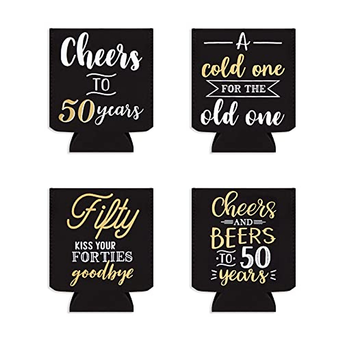 12-Pack 50 and Fabulous Birthday Decorations and Supplies for Women and Men, Black and Gold Insulated Neoprene Can Cooler Sleeve Party Favor for 12 oz Soda, Beer, Beverages (2.5x4 in)
