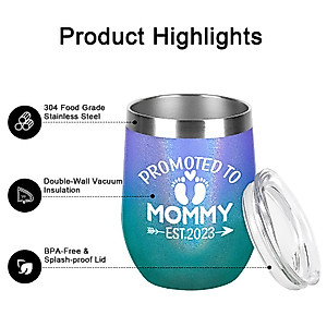 GINGPROUS New Mom Gifts, Promoted to Mommy Est 2023, Mothers Day Gifts for New Mom to be First Time Mom New Mother Mommy Pregnancy Baby Shower, 12oz Insulated Stainless Steel Wine Tumbler, Rose Gold