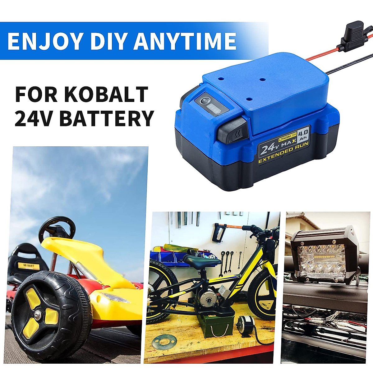 Power Wheel Adapter for Kobalt 24V Battery Adapter with Fuse & Wire Terminal,14 Gauge Wire Power Convertor for DIY RC Trucks, RC Toys, Robotics, Work Lights