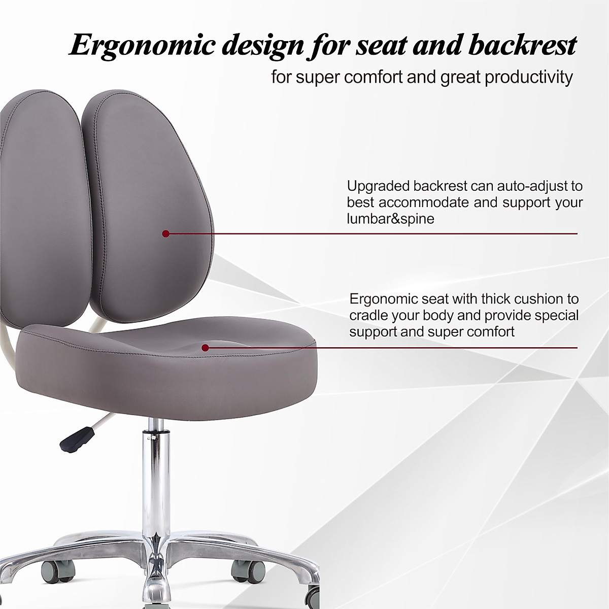 HNKastela Rolling Chair with Back Support - Height Adjustable Shop Stool with Wheels for Esthetician, Lash, Makeup, Computer, Classroom, Studio