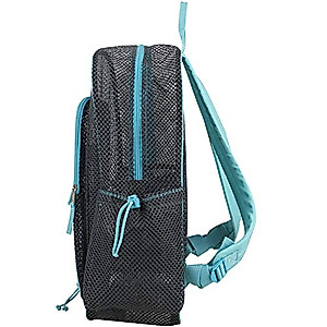 Eastsport XL Semi-Transparent Mesh Backpack with Comfort Padded Straps and Adjustable Bungee for Work, Sports, Beach, College and Security - Grey w/Blue
