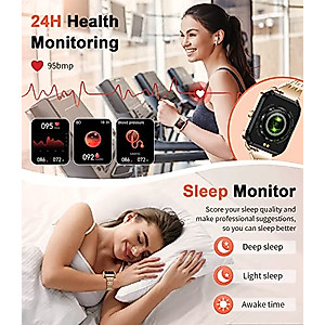 LIGE Smart Watches for Women, 1.57‘’HD Screen Fitness Watch with 21 Sport Modes/Heart Rate/Blood Pressure Monitor/Sleep Tracker, Smartwatch with Text and Call, IP67 Smart Watch for Android iOS, Gold