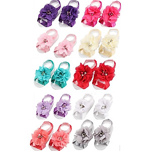 Toptim Baby Girl's Barefoot Sandals Flower for Newborn Toddlers (0-3T) (10 Colors)