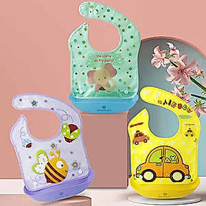 Amplim Baby Feeding Bib (3-Pack) Toddler/Baby Bibs for Eating. Waterproof, Adjustable, Lightweight. Eco-friendly PEVA material. BPA, Lead, Phthalate, Cadmium free