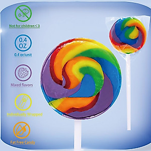 LIDATREE 1.5" Swirl Lollipop, Rainbow Lollipops Individually Wrapped Bulk, Kid's Lollipops Candy for Birthday, Mixed Fruit Flavor 12 Pack