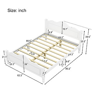 Harper & Bright Designs Wooden Queen Size Platform Bed with Headboard, Modern Queen Bed Frame with Wood Slat Support/No Box Spring Needed/Easy Assembly, Queen, White