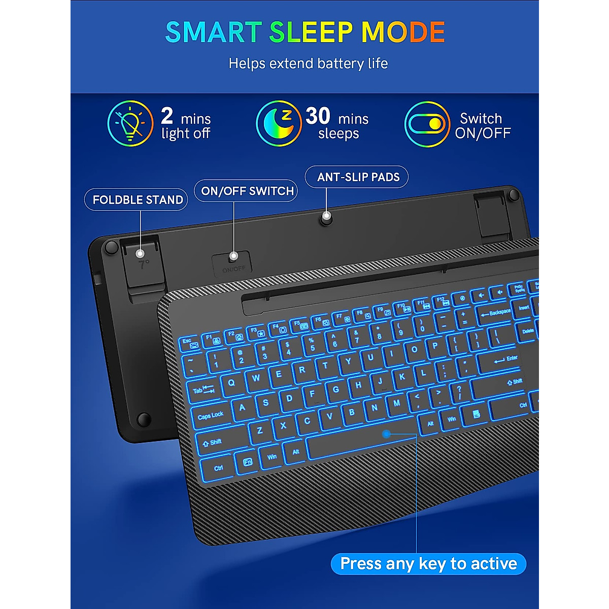 Wireless Keyboard with 7 Colored Backlits, Wrist Rest, Phone Holder, Rechargeable Ergonomic Computer Keyboard with Silent Keys, Full Size Lighted Keyboard for Windows, Mac, PC, Laptop (Black)