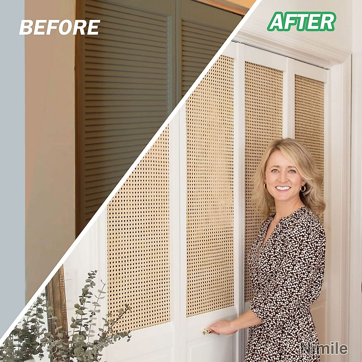 Nimile Cane Webbing Roll 17.5''W x 4Ft, Natural Rattan Webbing for DIY Home Decor Caning Projects, Woven Open Mesh Cane for Furniture, Chair, Cabinet, Ceiling or Ornaments Indoor