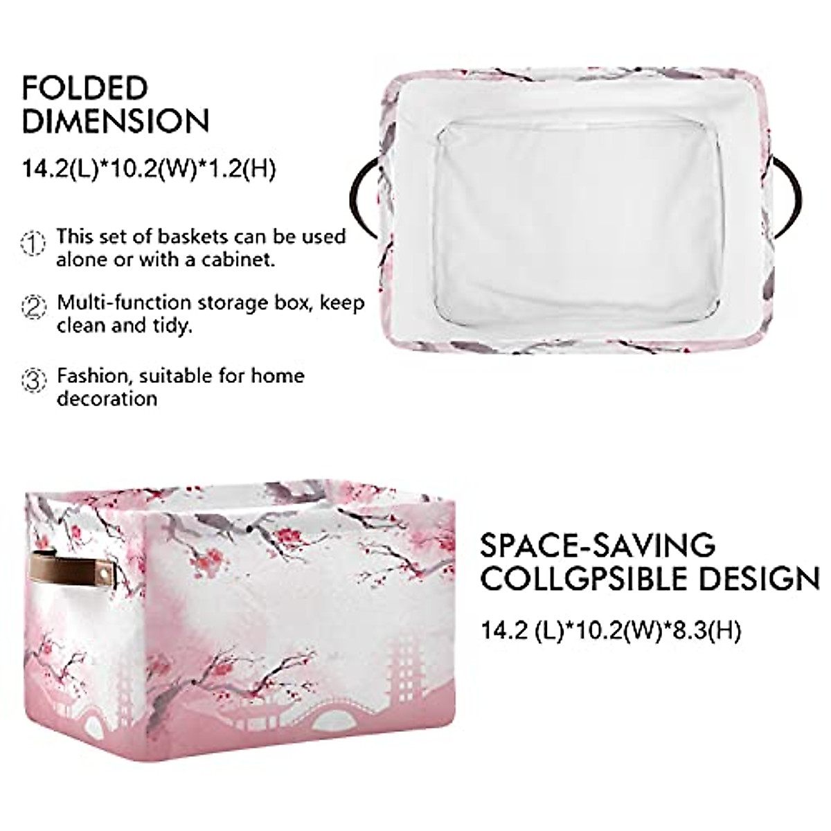 xigua Japanese Cherry Blossom Storage Bin for Toy Storage Basket Dirty Clothes Sundries Office Home Closet Organizer Shelf Cube Box Waterproof Laundry Basket