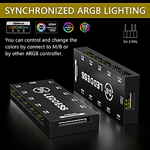 DS leddess Connector 11 Port ARGB Splitter Hub for LED Fans and Lights, SATA Power 1 to 10 ARGB Extension Cords, 5V ARGB Motherboard Sync(B Series)