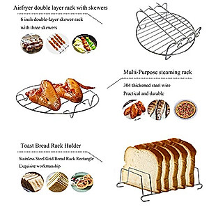 Air Fryer Rack Air Fryer Accessories 6'' Set of 3 Multipurpose Double Layer Rack with Skewer Round Cooking Rack Toast Rack Fits Most 2.5QT or Above Air Fryer