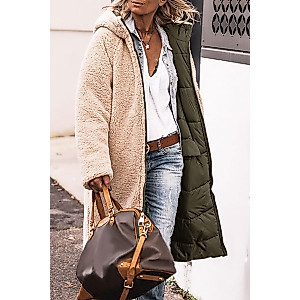 PRETTYGARDEN Women's Warm Winter Coats 2025 Fluffy Fleece Hooded Long Down Jackets Outerwear (Army Green,Large)