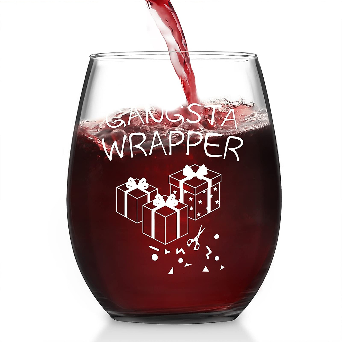 Futtumy Christmas Themed Stemless Wine Glass Set of 4, Funny Wine Gift for Men Women Family Friend Coworker, Christmas Gift Gag Gift White Elephant Gift Exchange Gift, 15oz