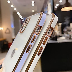 ZTOFERA Crossbody Phone Case for iPhone 14 Pro, Clear Protective Case for Girls Adjustable Detachable Lanyard Gold Edge Silicone Bumper Back Case for iPhone 14 Pro - White