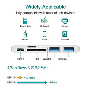 XUNMAIFHB Portable Docking Station,MacBook hub hub Converter USB-C to HDMI Splitter Type-c Docking Station Reader Type-c SD MicroSD USB3.0 Fast Transmission, Gray