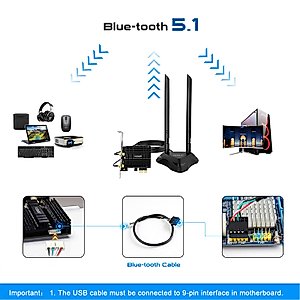 EDUP PCIe WiFi 6E Card, 802.11AX Bluetooth 5.2 AX5400M AX210NGW Heat Sink Tri-Band 6G/5.8G/2.4GHz WiFi 6 PCI-E Wireless Network Card for Desktop PC Support Windows 10/11 64-bit