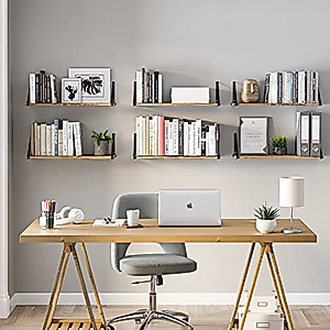 Wallniture Ponza Floating Shelves for Wall, 24"x8" Bookshelf for Large Books, Storage Shelves for Kitchen, Office, Hallway Living Room Decor, Set of 6, Burnt