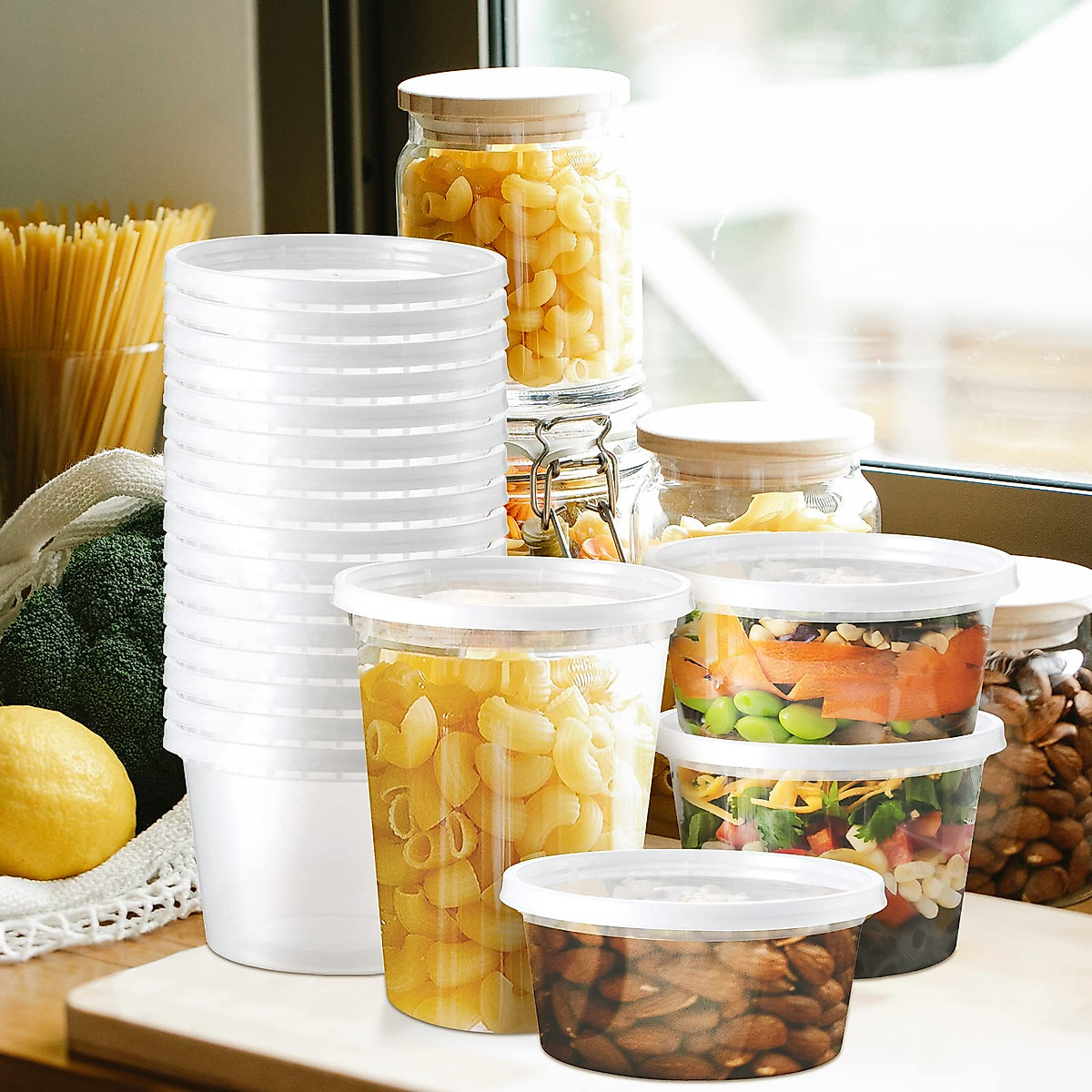 NEEBAKE 60 Set Deli-Containers-with-Lids: [8oz 16oz 32oz] Combo Plastic-Food-Storage-Containers-with-Lids, Microwaveable & Freezer Safe To-Go-Containers, Leak-proof BPA-Free Meal-Prep-Containers