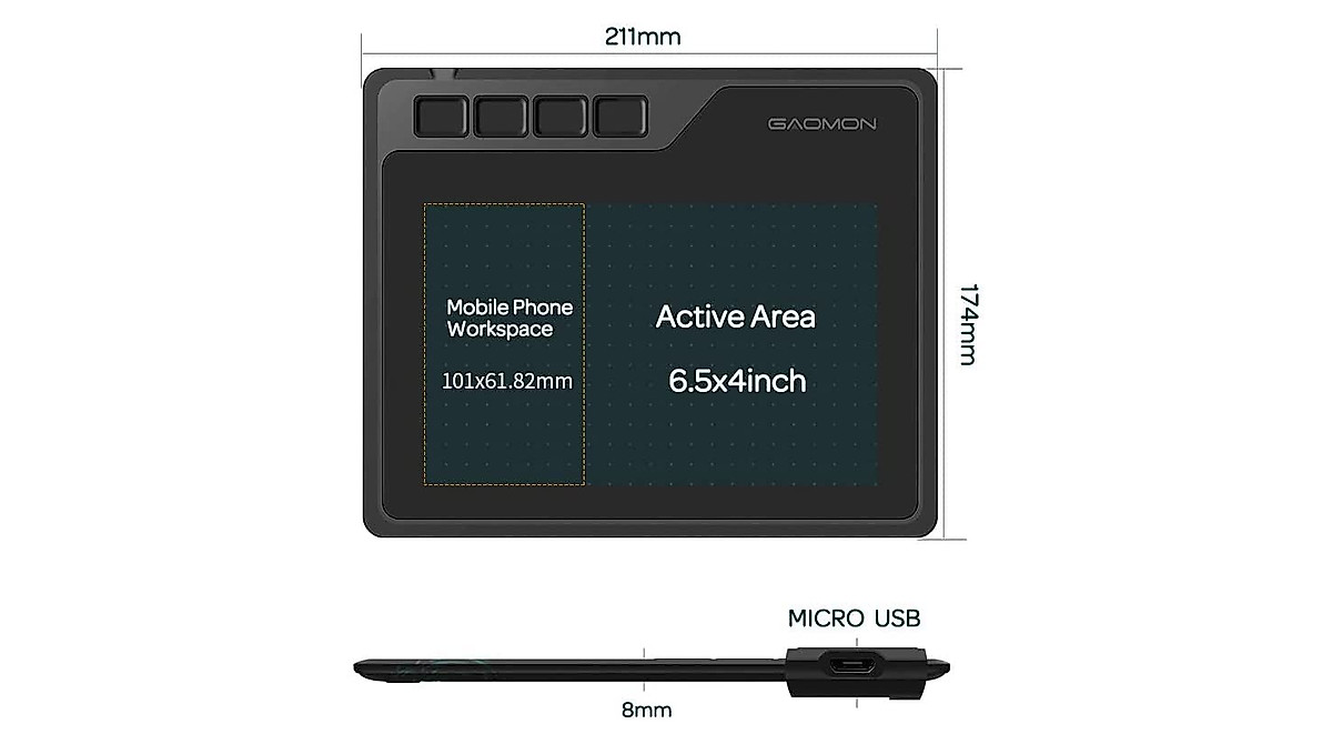 GAOMON S620 Graphics Tablet 6.5 x 4 Inches Pen Tablet with 4 Express ...