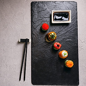 MOUYAT 8 Pack 10 x 5 Inch Black Slate Plates, Rectangular Slate Cheese Board with Natural Edge, Natural Stone Plates Cutting Board Charcuterie Boards for Cheese, Sushi, Meat, Appetizers