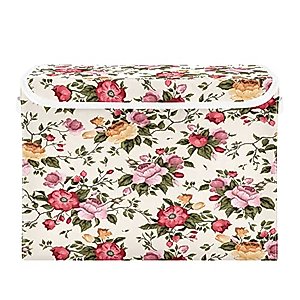 Floral Pattern Storage Basket 16.5x12.6x11.8 In Collapsible Fabric Storage Cubes Organizer Large Storage Bin with Lids and Handles for Shelves Bedroom Closet Office