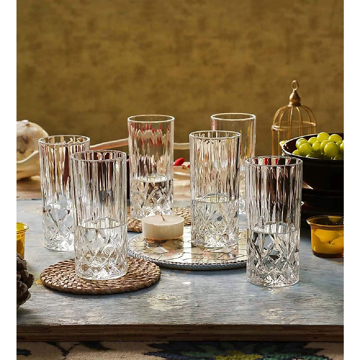 Crystal Highball Glasses, Glass Drinking Glasses [Set of 6] for Water, Juice, Beer, Wine, and Cocktails - Special Edition Glassware Set