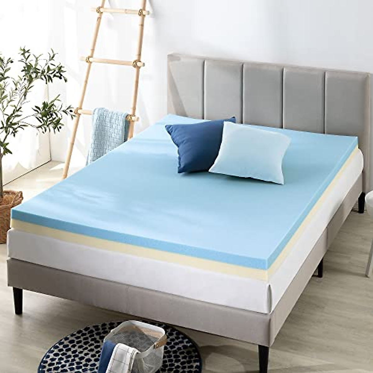 ZINUS 4 Inch Green Tea Cooling Gel Memory Foam Mattress Topper / Cooling Gel Foam / Pressure-Relieving Design / CertiPUR-US Certified, Twin, Blue