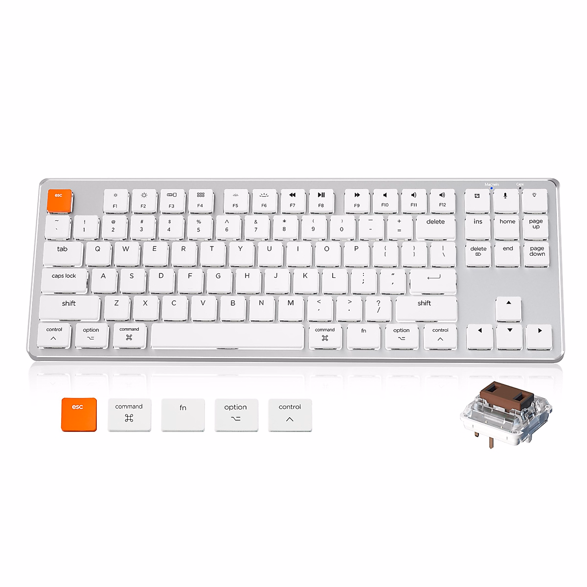 Low Profile Mechanical Keyboard for Mac, 87 Keys Brown Switch White Backlit Apple Keyboard Type-C Wired, Ultra-Slim Quiet Gaming Computer Keyboard for MacBook Pro/Air, iMac, Mac Mini