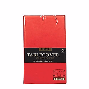 Amscam Round Plastic Party-tablecovers, 84", Apple Red