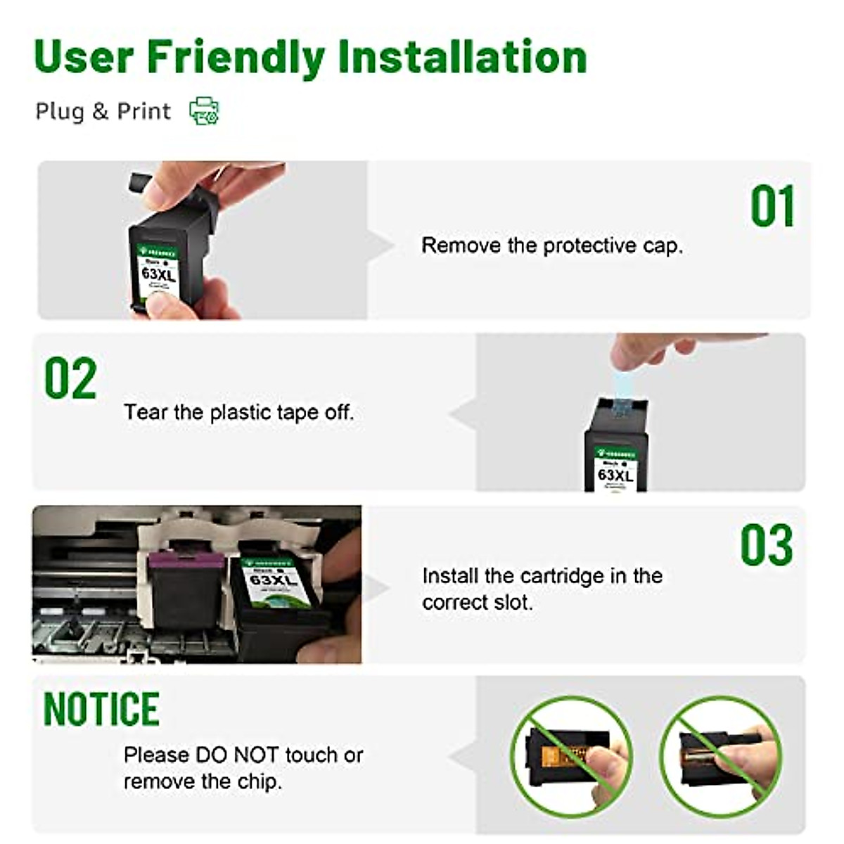 GREENSKY Remanufactured Replacement for HP 63 Ink 63 XL 63XL Ink Cartridges Black and Color for HP OfficeJet 3830 5255 5258 4650 3833 4655 Envy 4520 DeskJet 1112 3630 3634 Printer (2 Combo Pack)