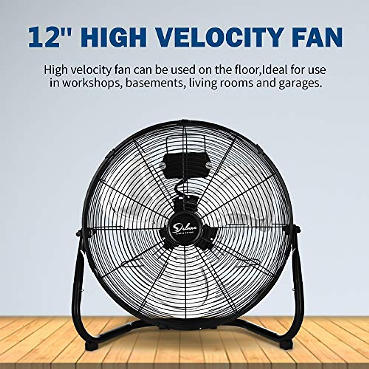 Simple Deluxe 12 Inch 3-Speed High Velocity Heavy Duty Metal Industrial Floor Fans, Black