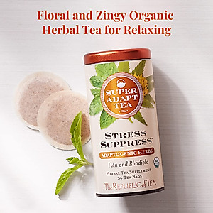 The Republic of Tea - SuperAdapt Stress Suppress Herbal Tea, 36 Tea Bags, Organic, Caffeine Free, Tulsi and Rhodiola Herbal Tea