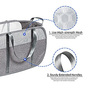 Fenlosi Tear Proof Pop Up Laundry Hampers, with Strong Handles Laundry Hamper, Easy to Carry & Go Up and Down Stairs, Honeycomb Mesh-Breathable, Easy to Collapsible Laundry Basket. (2.5Loads, Large)
