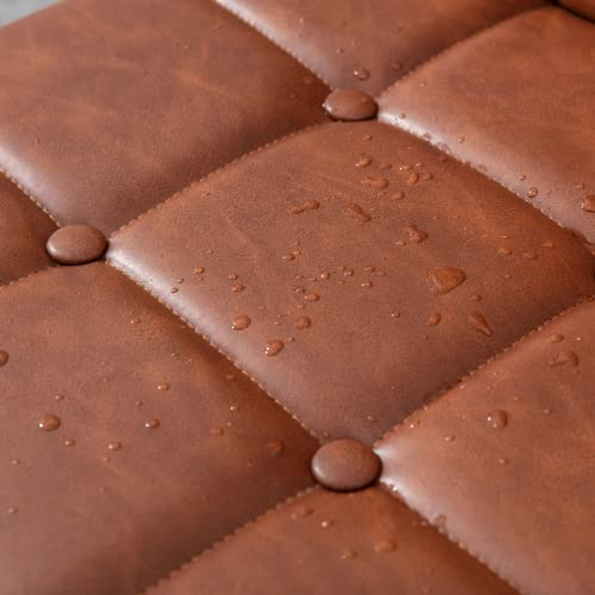 LukeAlon PU Leather Dining Chairs Set of 2, Upholstered Button Tufted Dining Room Chairs with Metal Legs Modern Armless Dinner Chairs Comfy Side Chairs for Kitchen, Brown