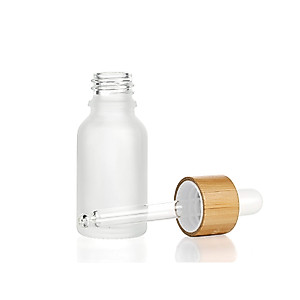 4 Pcs Bamboo Frosted Glass Eye Dropper Bottle,Empty Essential Oil Bottles With Pure Glass Pipettes,Bamboo Cap Makeup Travel Cosmetic Sample Container-Pipette&Funnel included (15ml/0.5 Ounce)