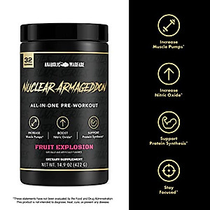 Anabolic Warfare Nuclear Armageddon Pre Workout Powder Pre-Workout for Men & Women with L-Citrulline, Beta Alanine Powder and Caffeine (Ballistic Berry Lemonade - 30 Servings)