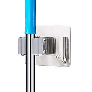 xianshi Wall Mounted Mop Broom Holder, Strong and Durable Easy Installation Mop Holder, Scratchproof Garage for Bathroom(Drawing a Single Hook Without Punching)