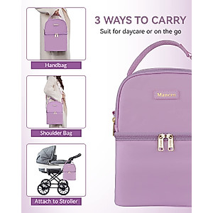 Mancro Breastmilk Cooler Bag with Ice Pack Fits 6 Baby Bottles, Insulated Baby Bottle Bag with Double Laye Design, Bottle Cooler for Baby Milk Suitable for Nursing Mom Daycare, Purple