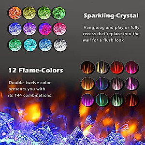 BOSSIN 60 inch Ultra-Thin Silence Linear Electric Fireplace, Recessed Wall Mounted Fireplace, Fit for 2 x 4 and 2 x 6 Stud, 12 Adjustable Flame Color & Speed,Touch Screen Remote Control with 8h Timer