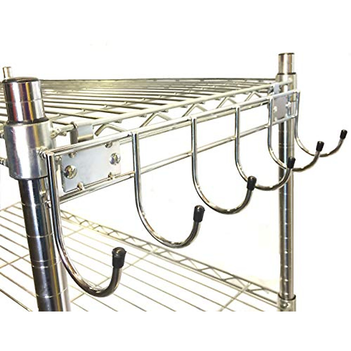 Home Storage Space HSS Steel Wire Shelving 18" Wide Side Bar W/6 Hooks, No Collar, Add-on, Chrome, 2-Pack