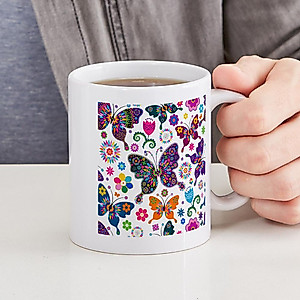 CafePress Colorful Flowers And Butterflies Pattern Mugs Ceramic Coffee Mug, Tea Cup 11 oz