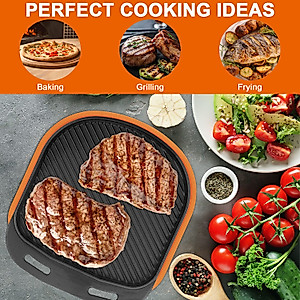 MixRBBQ Cast Iron Skillet Pan - Grizzler Pan with Silicone Mat and 2 Lifting Handle, Pizza Oven Pan for Ooni, Mimiuo Pizza Oven Accessories, BBQ Grilling, Camping Cookware