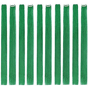 Colored Clip in Hair Extensions 22" 10pcs Straight Fashion Hairpieces for Party Highlights Green